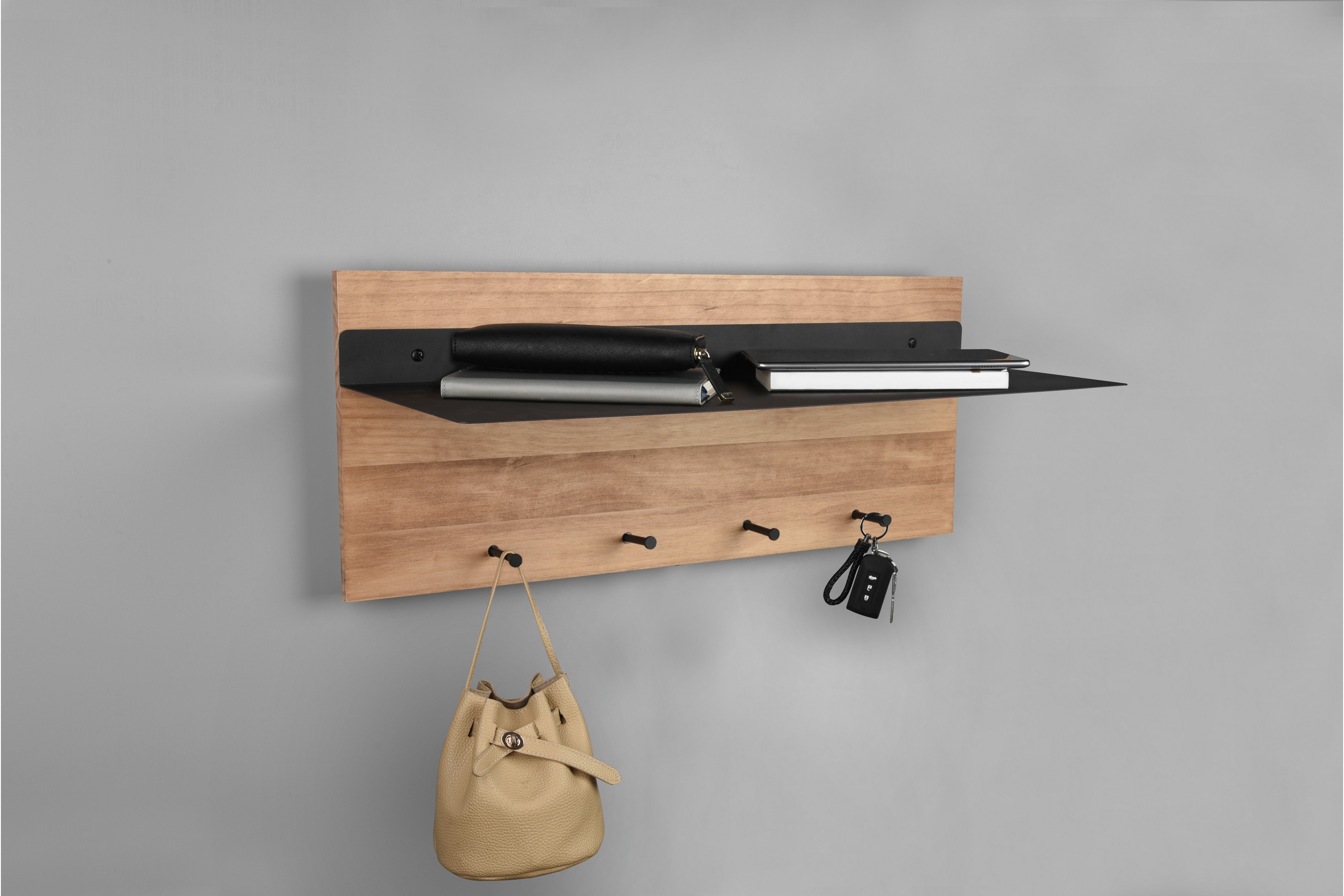 M&M Klädhängare Samantha LED-belyst med hylla 75x30 cm Trä/Svart Trä/Svart - Förvaring | Chilli