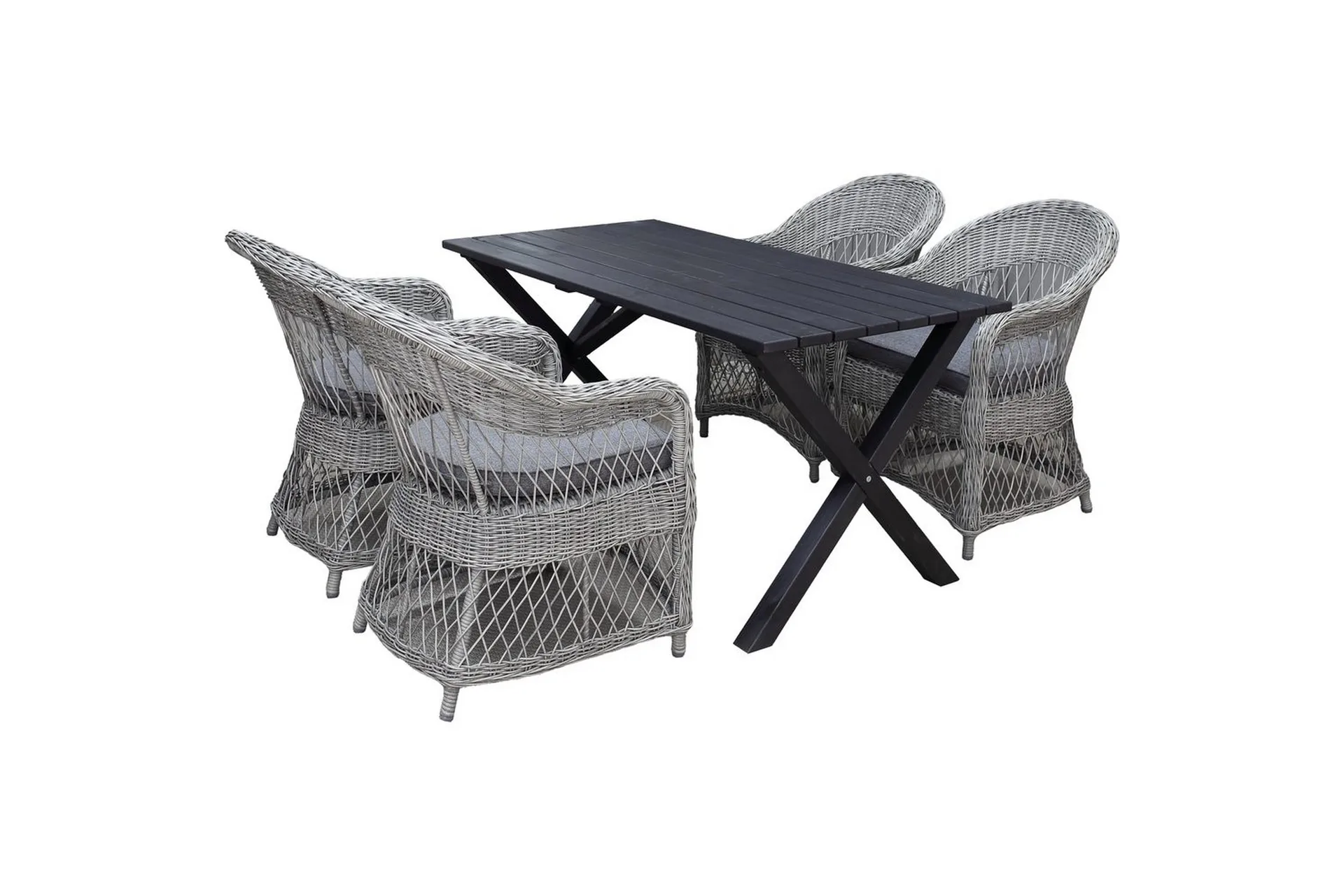 Utendørs møbelgruppe 150 cm bord & 4 Merida grå stoler Svart Svart ...