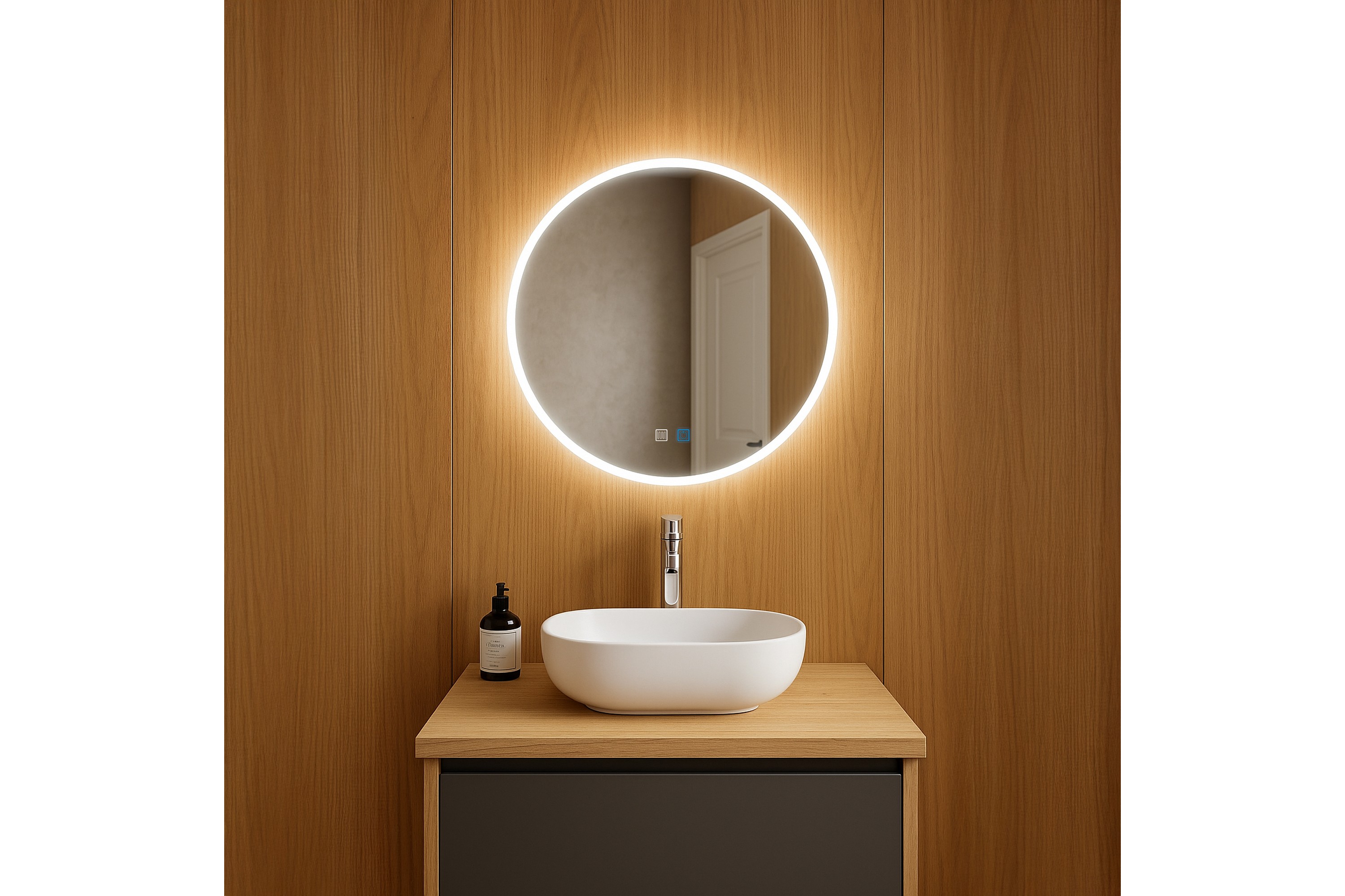 Clas Rund Badrumsspegel med LED-belysning 60 cm Anti-Fog och Touch ...