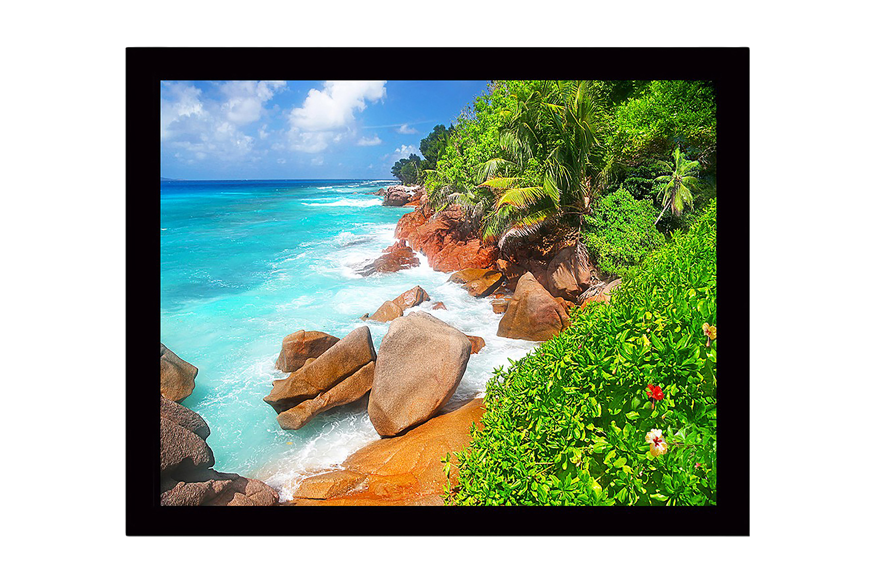 Inramad Canvastavla i trä - 41x56 cm - Vacker strand med klippor och ...