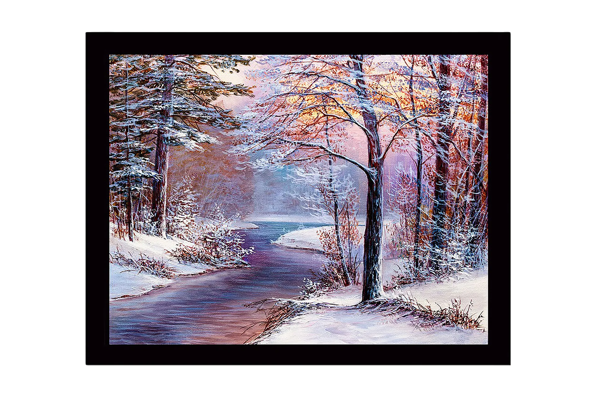 Inramad Canvastavla i trä - 41x56 cm - Vinterlandskap med en fridfull ...