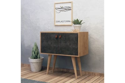 Mod Design Sideboard Läderbeslag Grå/Trä - Möbler | Chilli