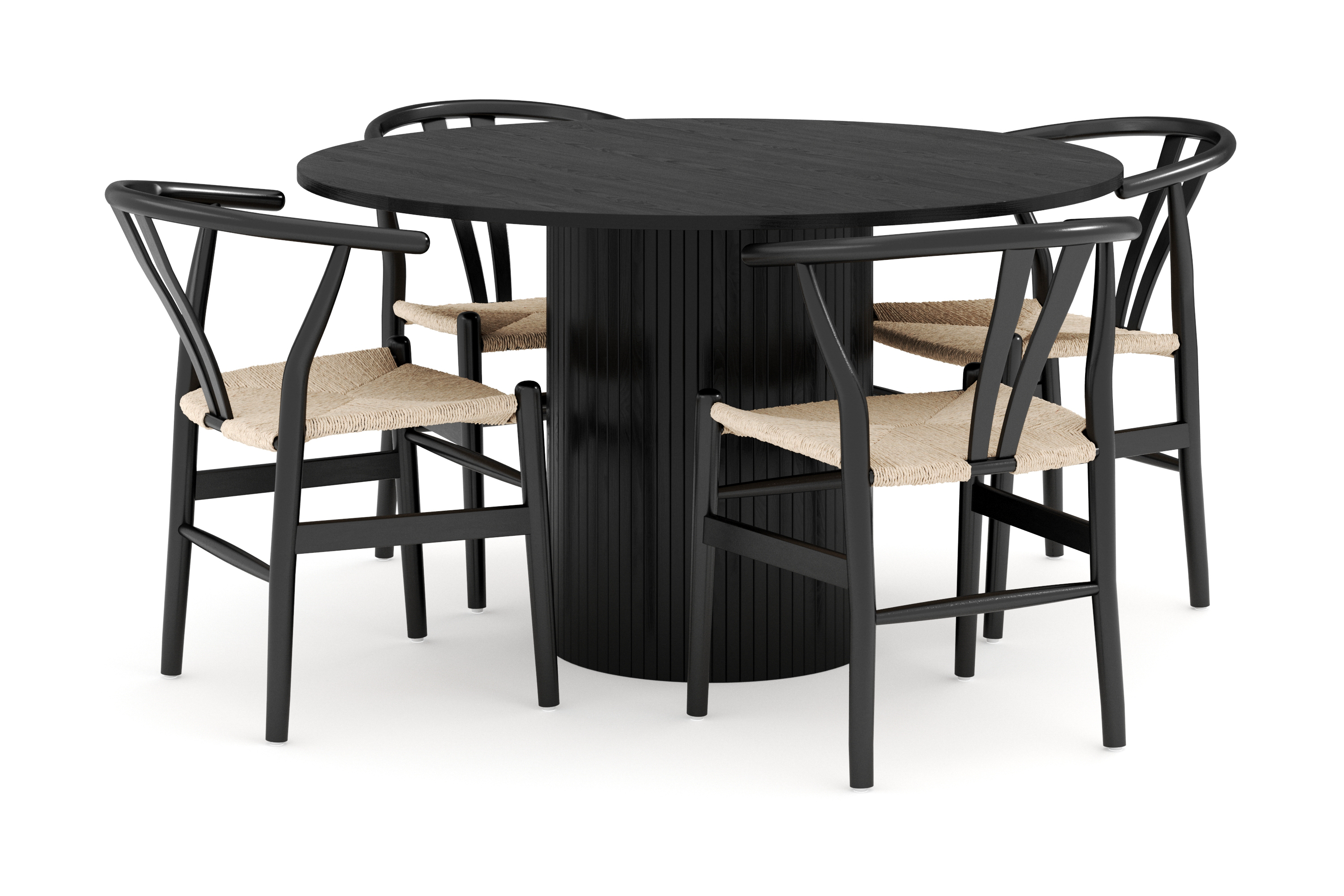Bark Kopparbo Matgrupp Rund 130 cm med 4 Dastoori Matstol Svart ...