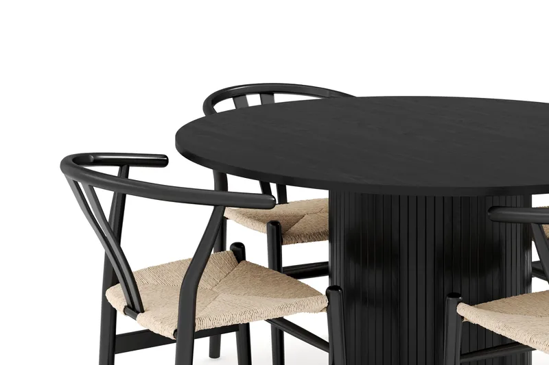 Bark Kopparbo Matgrupp Rund 130 cm med 4 Dastoori Matstol Svart ...