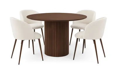 Bark Kopparbo Runt Matbord 120 cm med 4 Greya Matstolar med armstöd ...