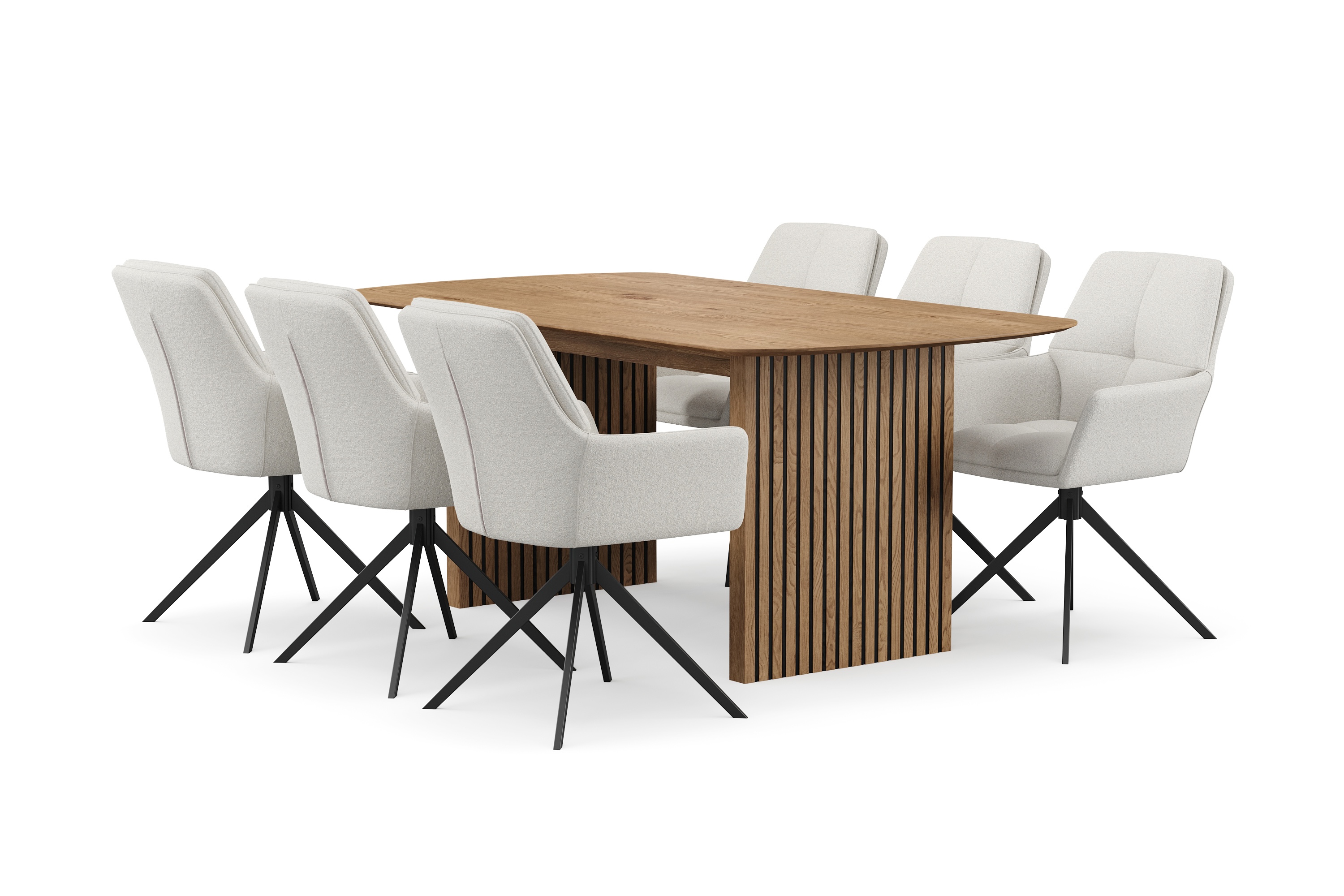 Bark Richeto Matgrupp 180 cm med 6 Torsby Snurrstolar Naturlig finish ...