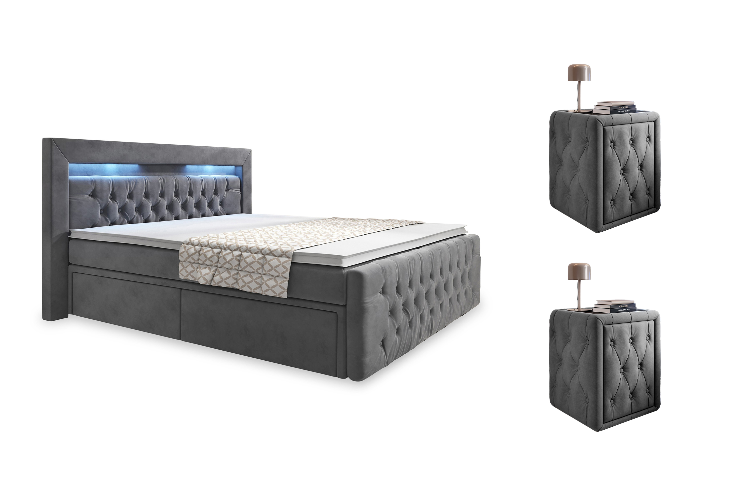 Cloud47 Franco Komplett Sängpaket med förvaring LED-belysning 180x200 ...