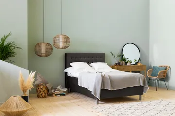 Ella Sängpaket 140x200 cm Rutig Gavel Mörkgrå/Sammet - Möbler | Chilli