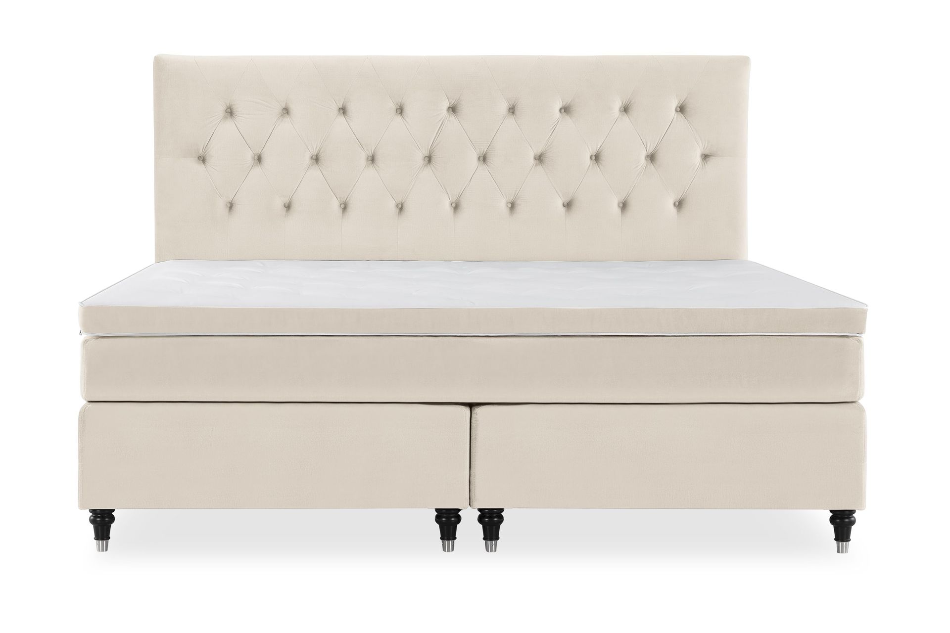 Royal Velvet Komplett Sängpaket 210x210 cm Beige med svarta svarvade ...