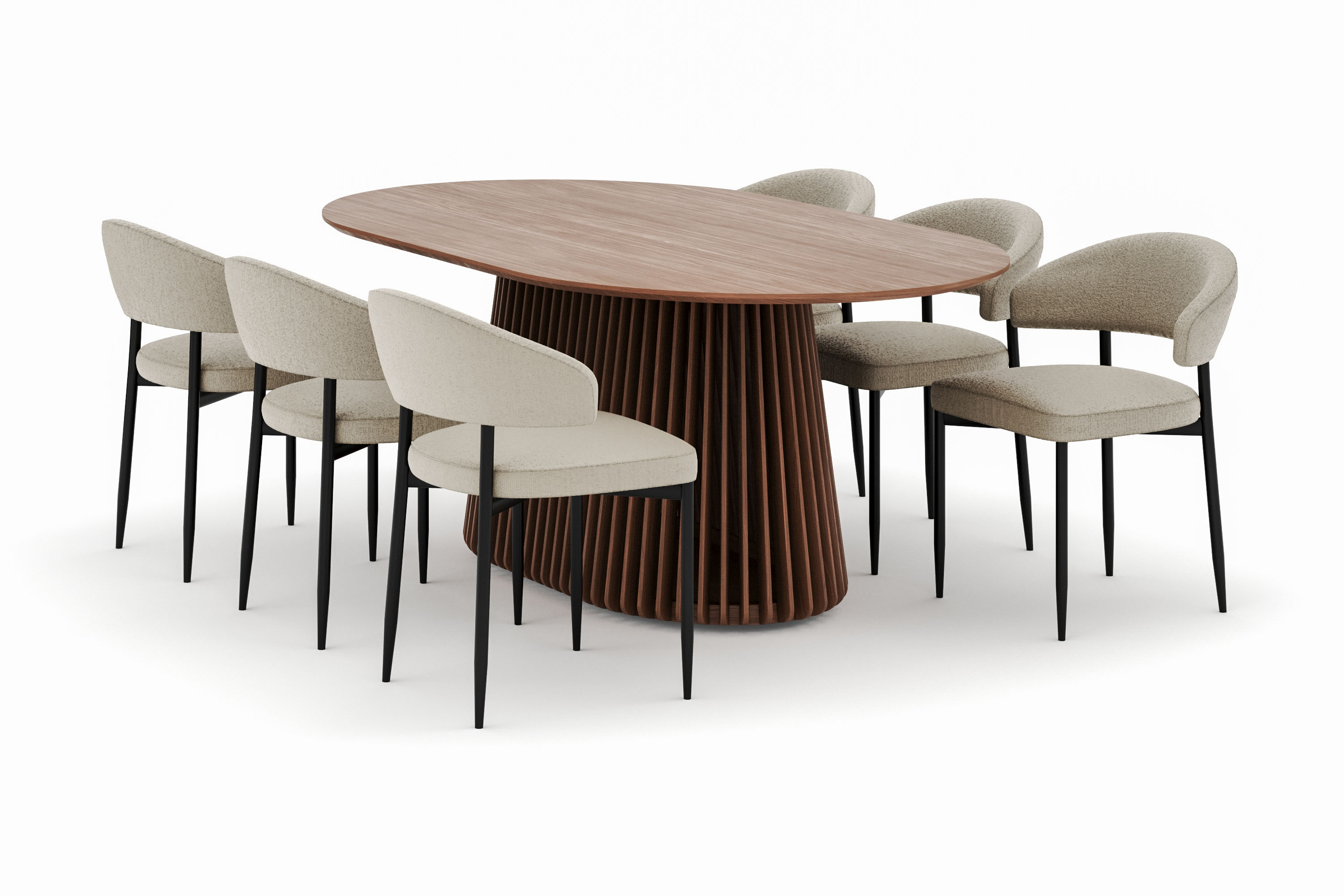Bark Peyra Ovalt Spisebord 200 cm med 6 Sawako Stole Valnød - Møbler ...