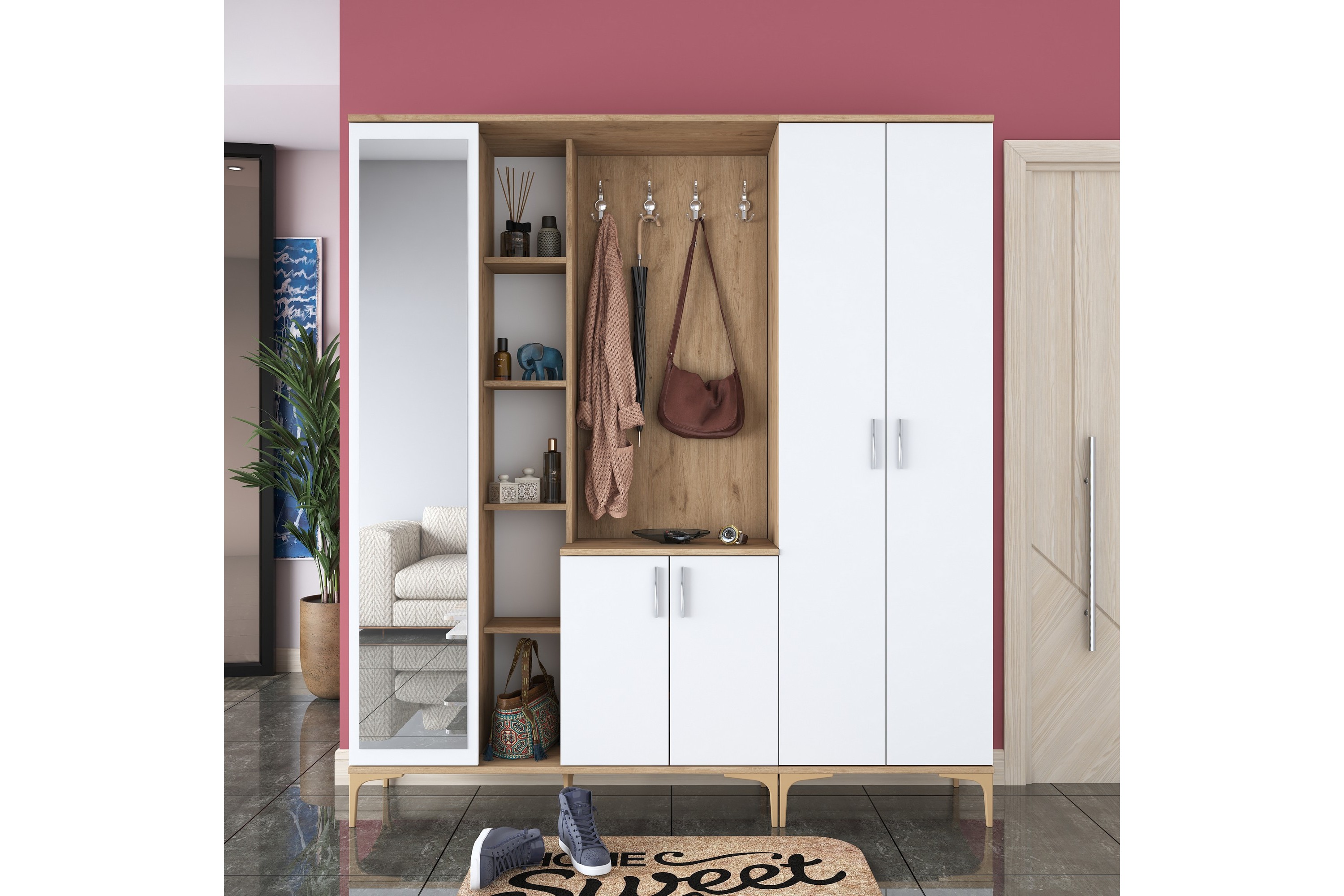 Lukkha Gangmøbel Valnøtt/Hvit - Oppbevaring - Trademax