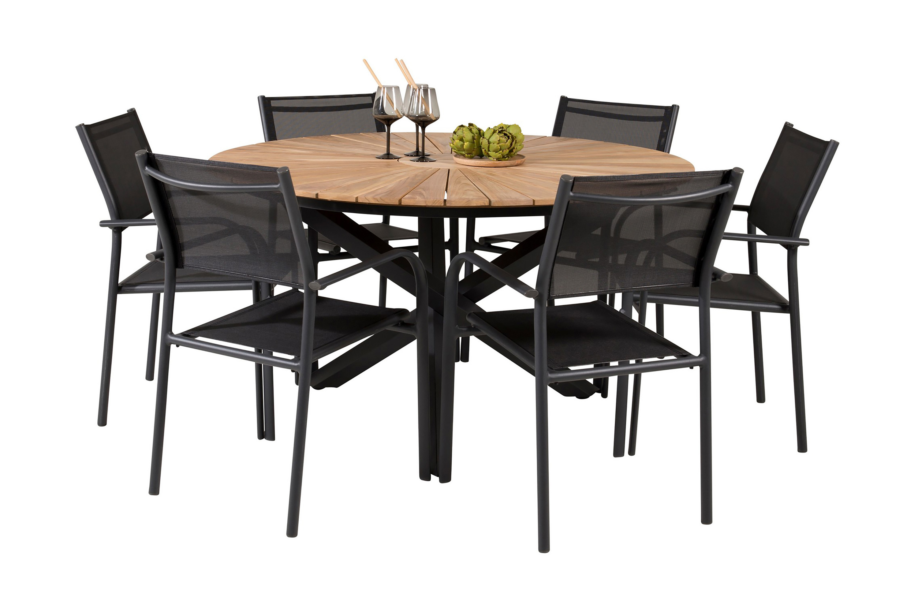 Venture Home Mexico Matgrupp Rund Ø140cm + 6 Santorini Karmstolar Svart ...