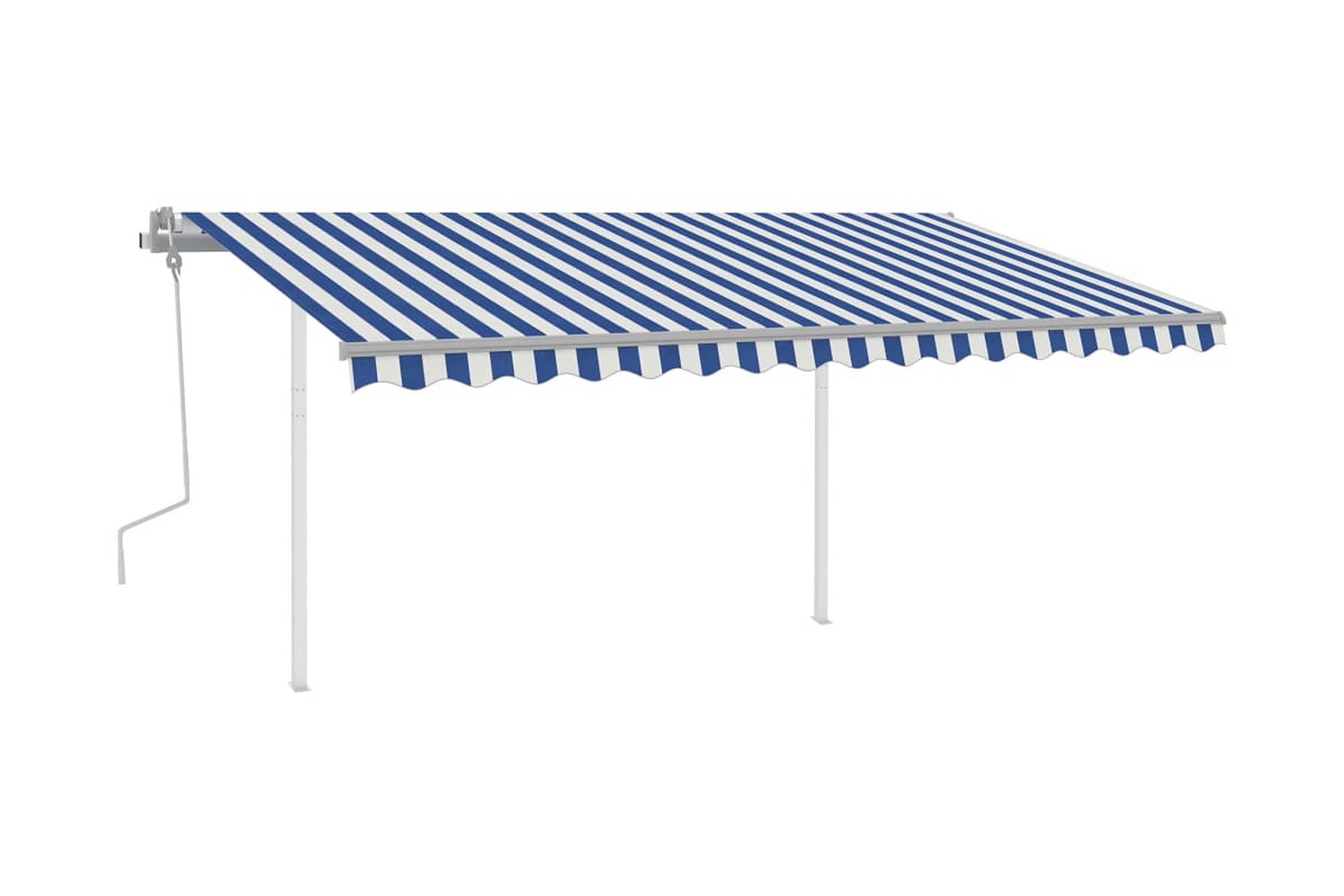 Markis manuellt infällbar med LED 4x3,5 m blå och vit - Utemöbler - Furniturebox